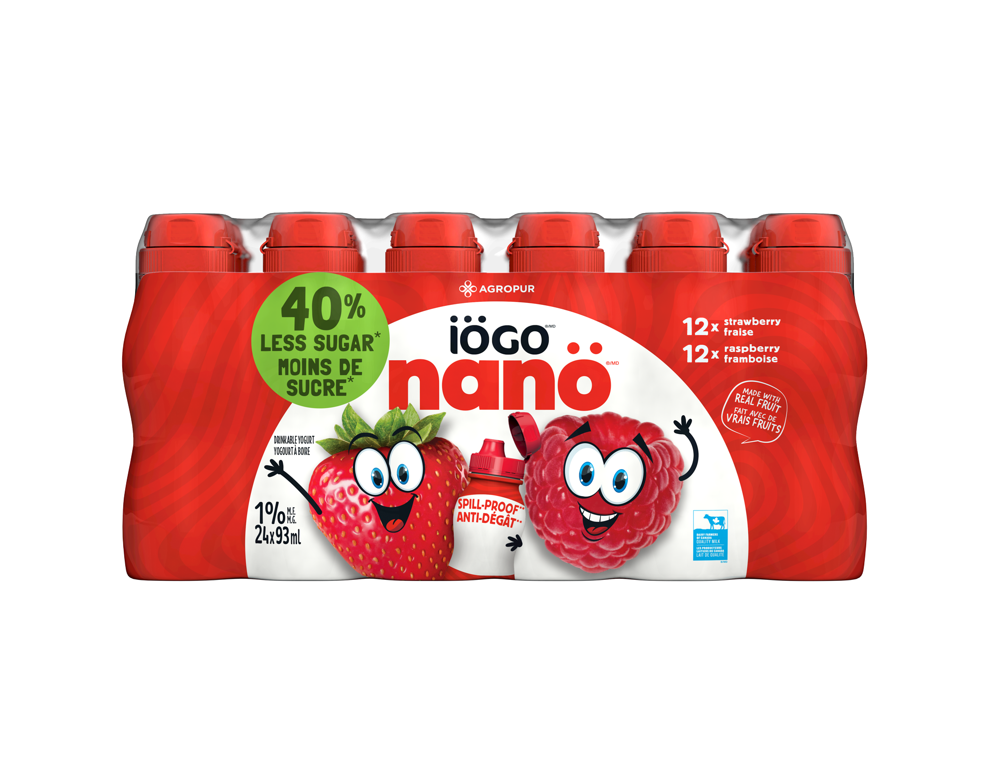 nanö - Drinkable Yogurt Strawberry, Raspberry - 24x93ml - IÖGO